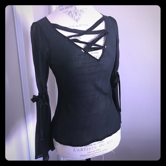 The Limited | Tops | The Limited Black Sheer Silk Blouse Wribbon Arm ...